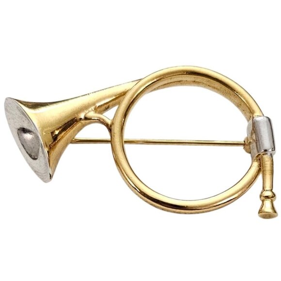 Trifari | Jewelry | Trifari Gold Tone Silver Tone Bugle Brooch Vintage ...
